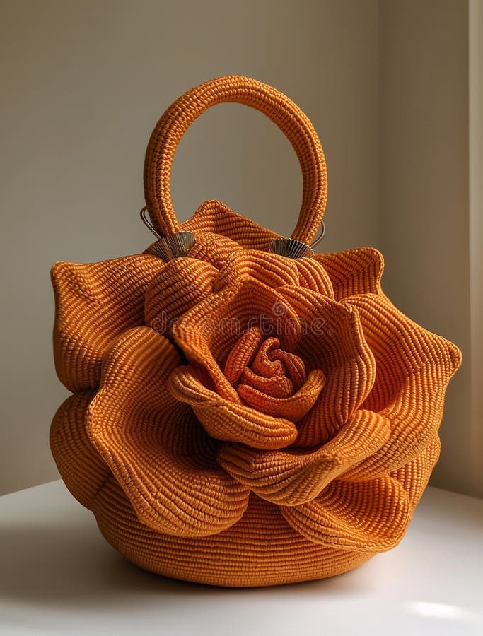 A Mini Handbag Shaped Like an Oversized Rose, Made of Crochet Fabric ...