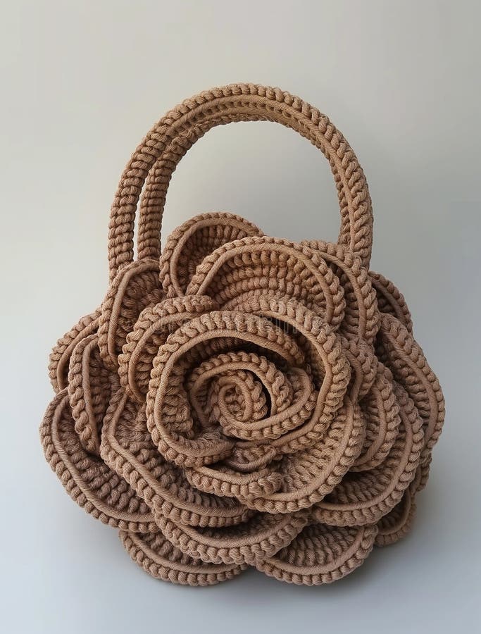A Mini Handbag Shaped Like an Oversized Rose, Made of Crochet Fabric ...