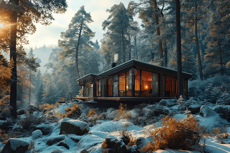 Mini Hotel, Cottage in the Wooded Mountains Stock Illustration ...