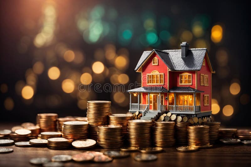 Mini House on Stack of Coins. Ai Generative Stock Illustration ...