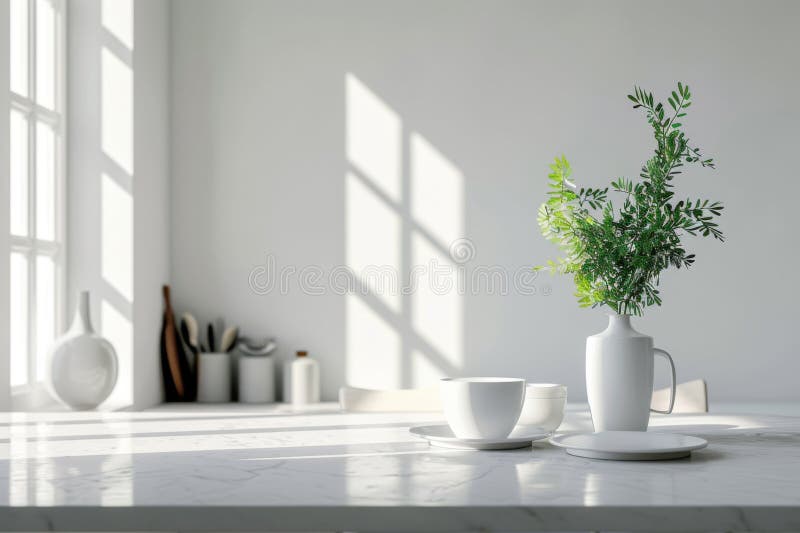 Mini Kitchen Service Utensils on a White Table. Kitchen Landscape White ...