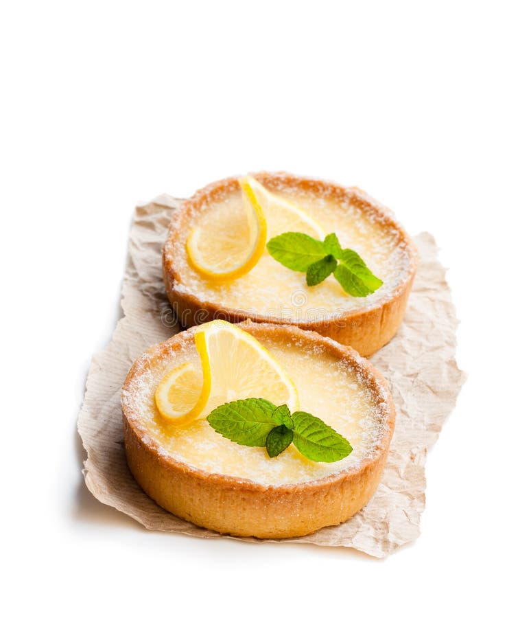 Mini Lemon Tarts Isolated on White Stock Photo - Image of recipe ...