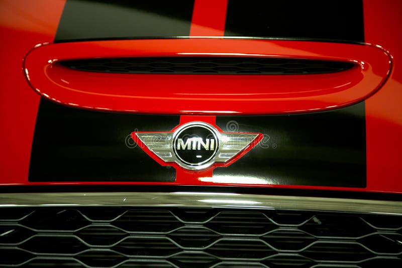 MINI logo on red car editorial photography. Image of speed - 68601607