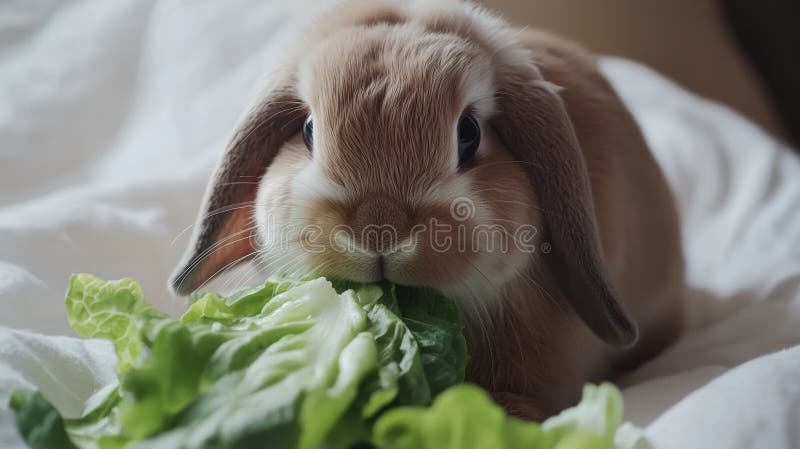 Mini Lop Rabbit Eating Lettuce in 169 Aspect Ratio Stock Illustration ...