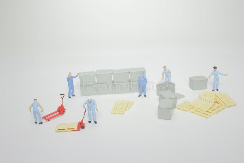 Mini Man Worker Figure Using a Trolley Stock Photo - Image of container ...