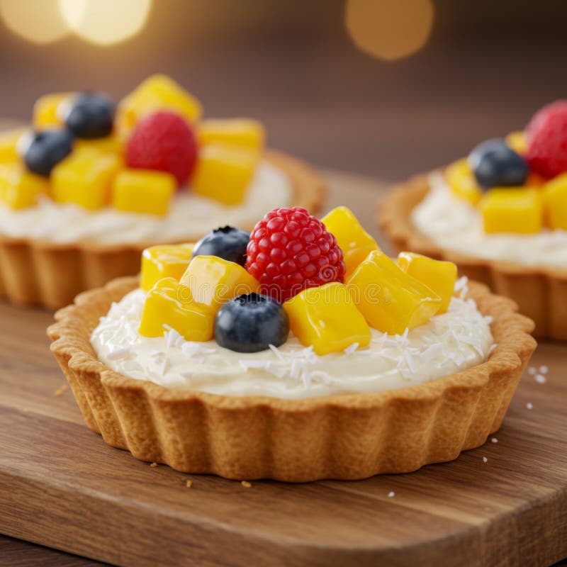 Mini Mango and Berry Tarts on Wooden Board Stock Photo - Image of mango ...