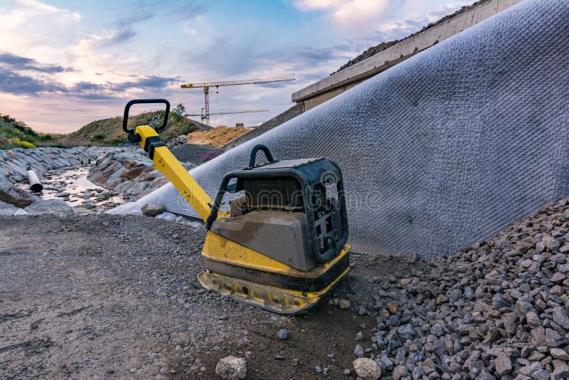 Mini Manual Roller for Preparing the Construction of a Road Stock Photo ...