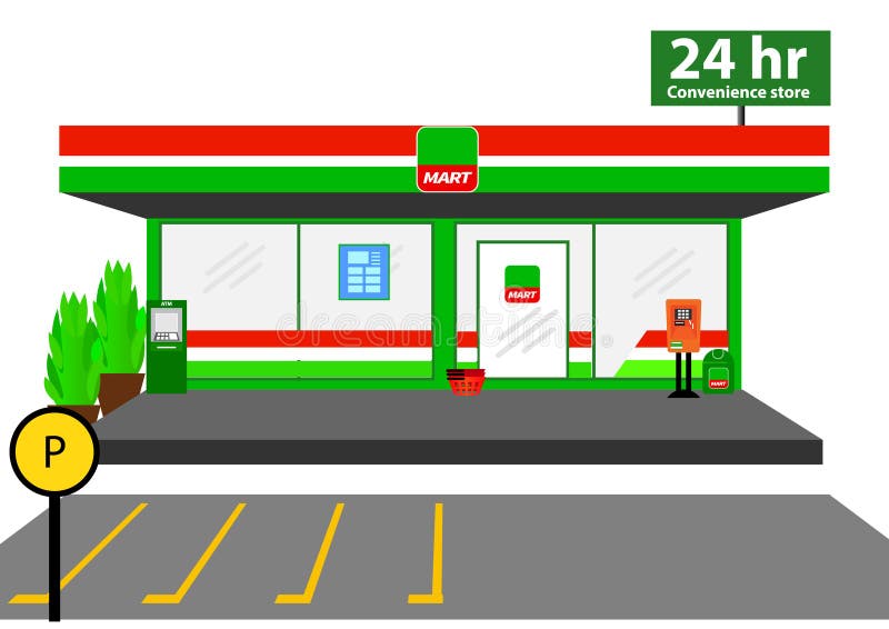 Mini Market Shop Facade Retail Trade 24 Hours. Stock Illustration ...