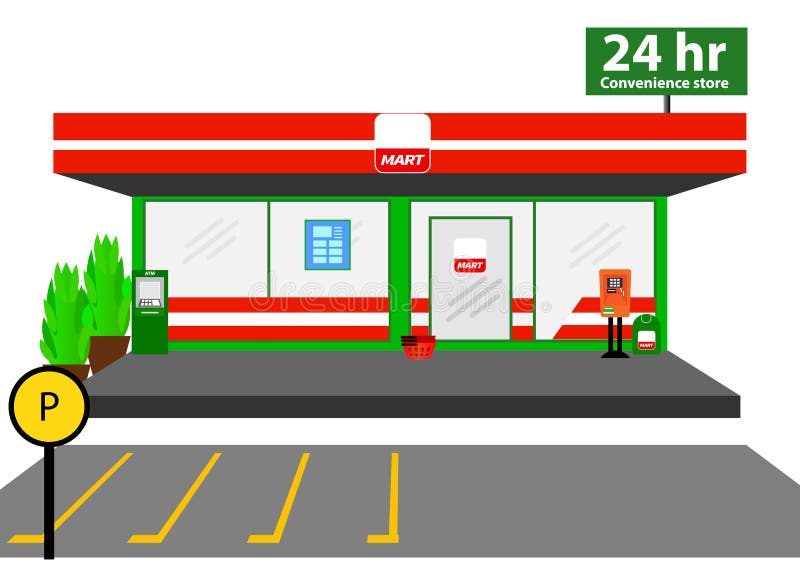 Mini Market Shop Facade Retail Trade 24 Hours. Stock Illustration ...