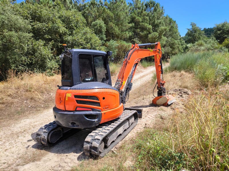 Mini Excavator in Rural Berms Cleaning Stock Image - Image of track ...