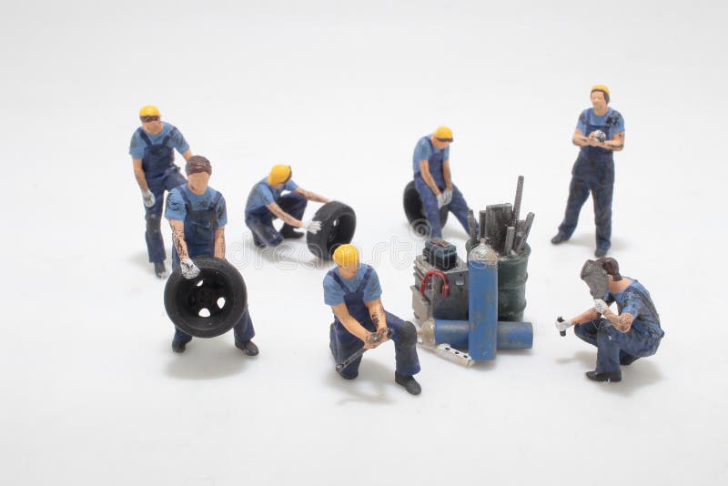 Mini Mechanics Working, the Auto Mechanics Team Stock Photo - Image of ...
