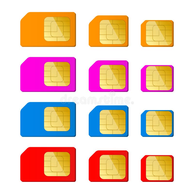 Mini, Micro, Nano Sim Card in Red, Blue, Pink, Orange Color Stock ...