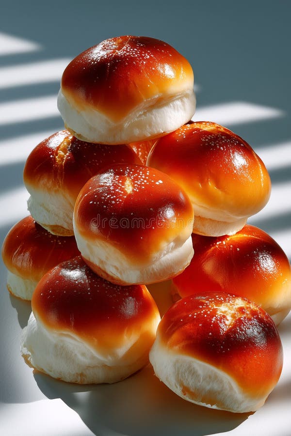 Mini Milk Buns Arranged in a Visually Striking Stack with Glossy Brown ...