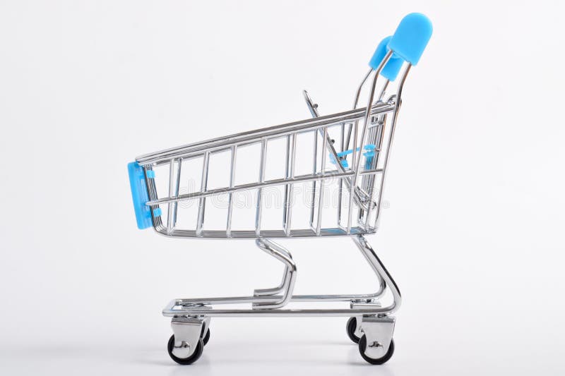 Mini Model of Blue Shopping Cart on White Background Stock Image ...