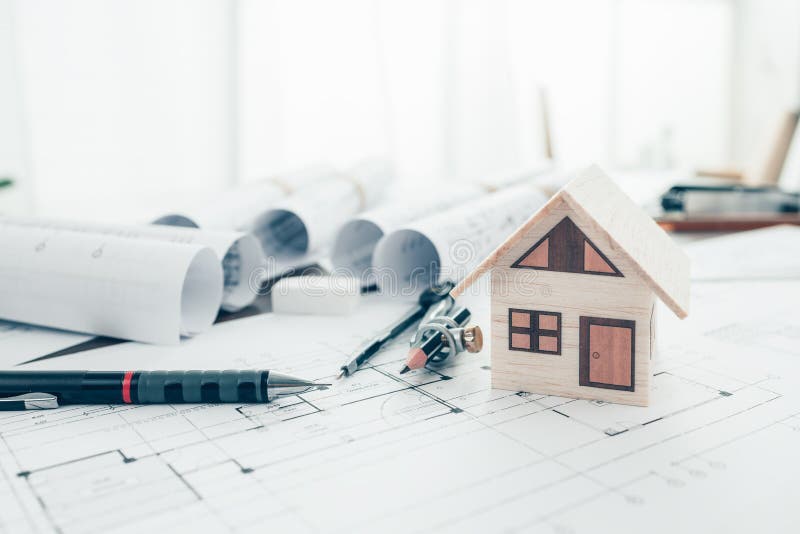 Mini Model House, Pencil, Compass and Roll Blueprint Plan on Blueprint ...