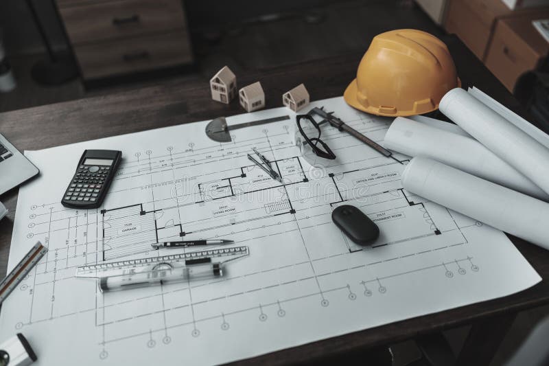 Mini Model House, Pencil, Compass and Roll Blueprint Plan on Blueprint ...