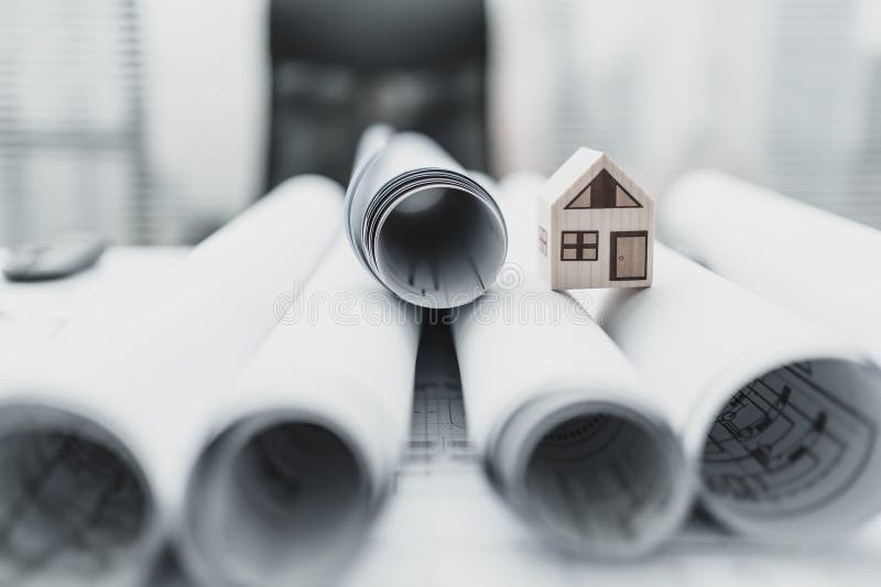 Mini Model House on Roll Blueprint Plan. House Architect Design and ...