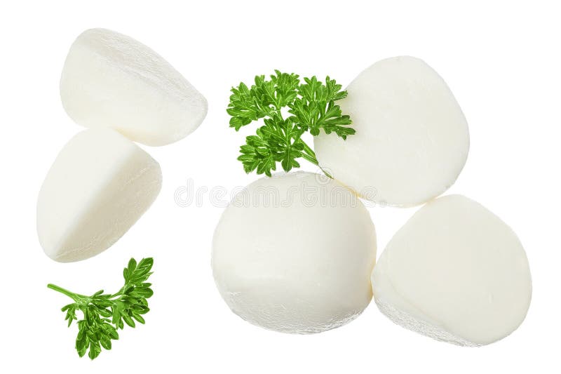 Mini Mozzarella Balls with Parsley Leaf Isolated on White Background ...
