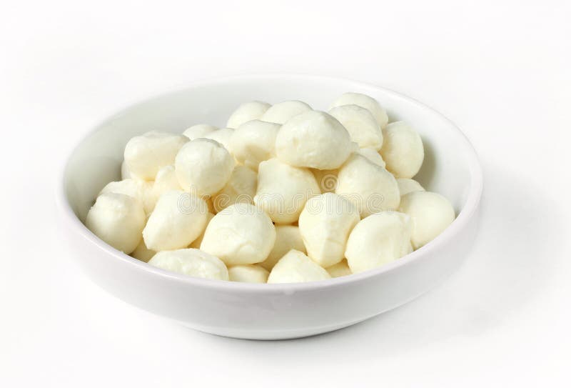 Mini Mozzarella in a White Bowl Stock Photo - Image of foodstuff ...