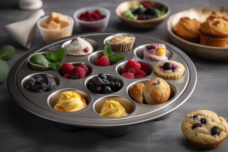 Mini Muffin Tin, Filled with Assorted Scones, Treats, and Snacks Stock ...