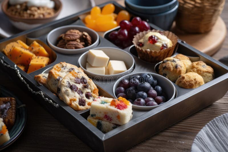 Mini Muffin Tin, Filled with Assorted Scones, Treats, and Snacks Stock ...