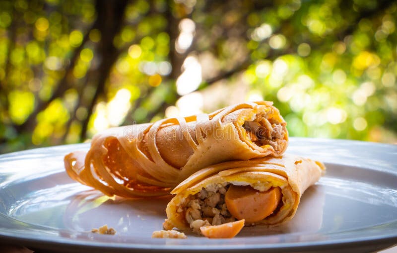 Mini Pancake Roll Stuffed with Pork and Sausage Stock Image - Image of ...