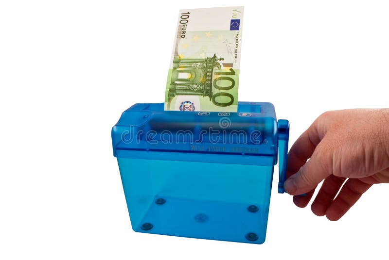 Mini Paper Shredder and Euro Banknote Stock Photo - Image of hole ...