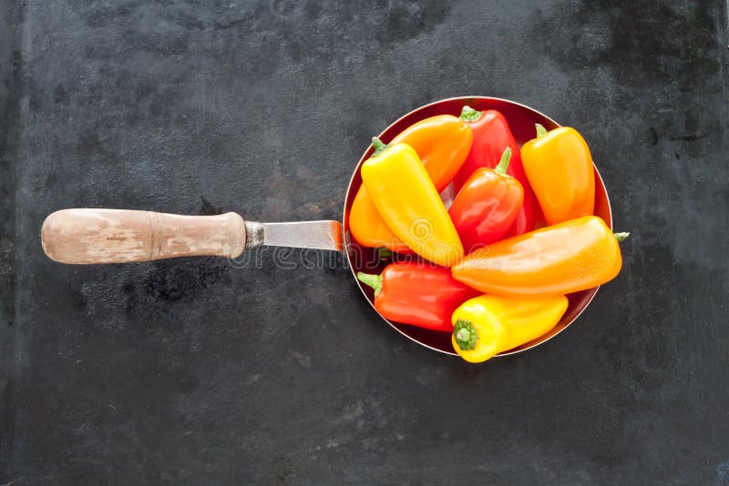 Mini Paprika on an Old Baking Tray Stock Photo - Image of chili, small ...