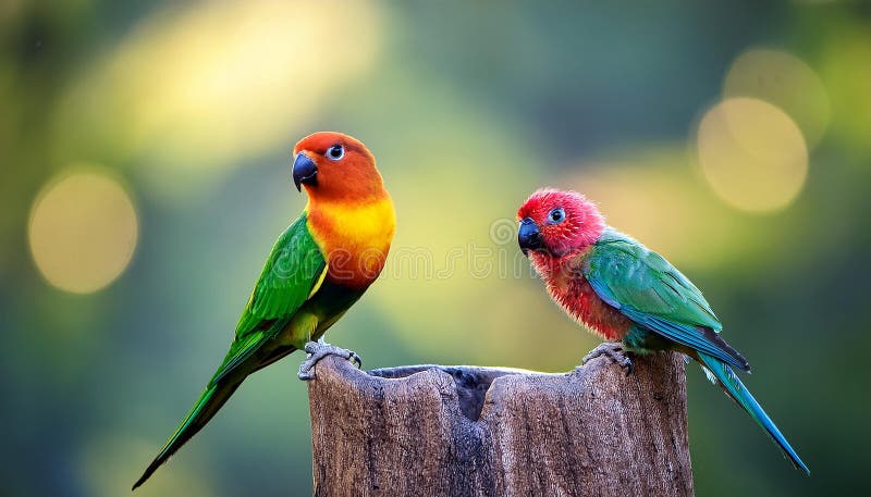 The Mini Parrot Bird on Stick Tree Stock Illustration - Illustration of ...