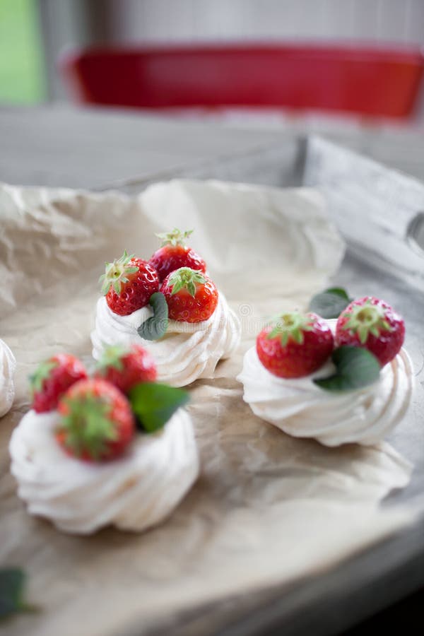Set of Mini Pavlova Meringue Cakes with Fresh Berries Stock Image ...