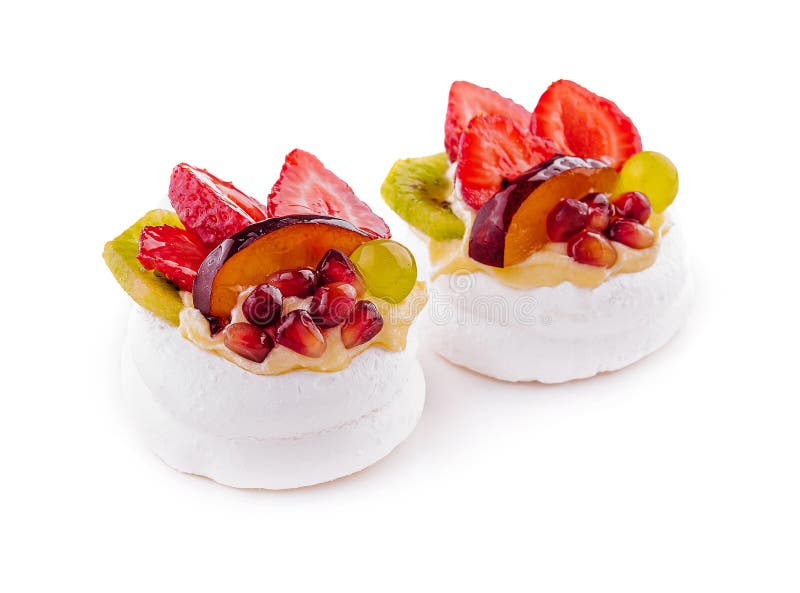 Mini Pavlovas with Whipped Cream and Fresh Fruit Stock Image - Image of ...
