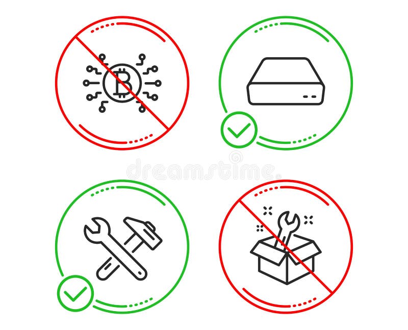 Mini Pc, Bitcoin System and Spanner Tool Icons Set. Spanner Sign ...