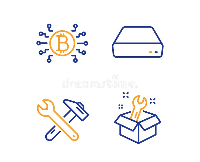 Mini Pc, Bitcoin System and Spanner Tool Icons Set. Spanner Sign ...