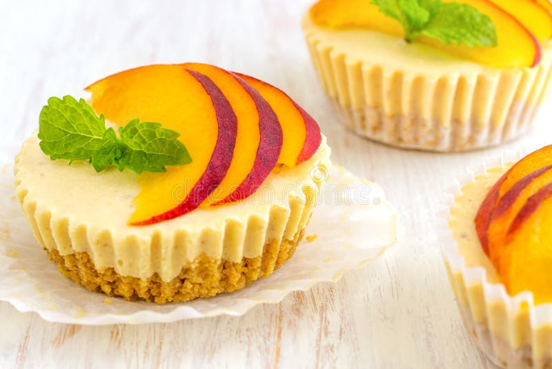 Mini Peach Cheesecake stock image. Image of recipe, dessert - 79059819