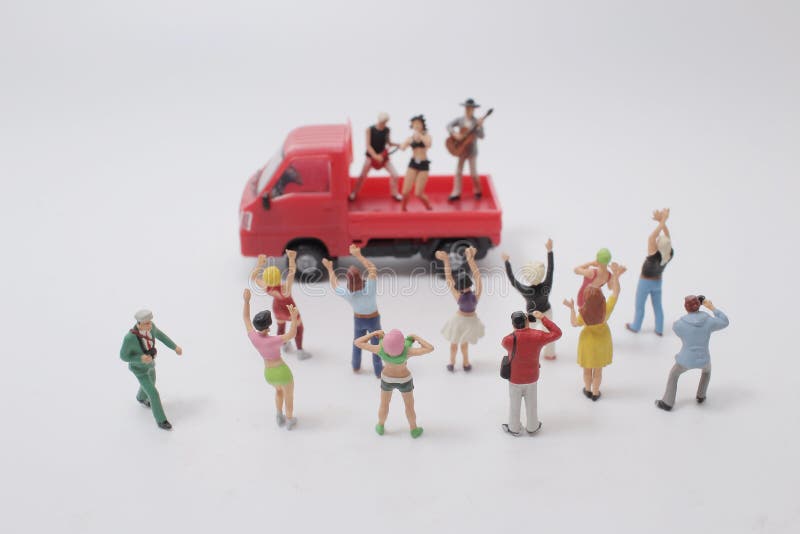 Mini People Dancing at Party Nightlife Event on Lorry Stock Image ...