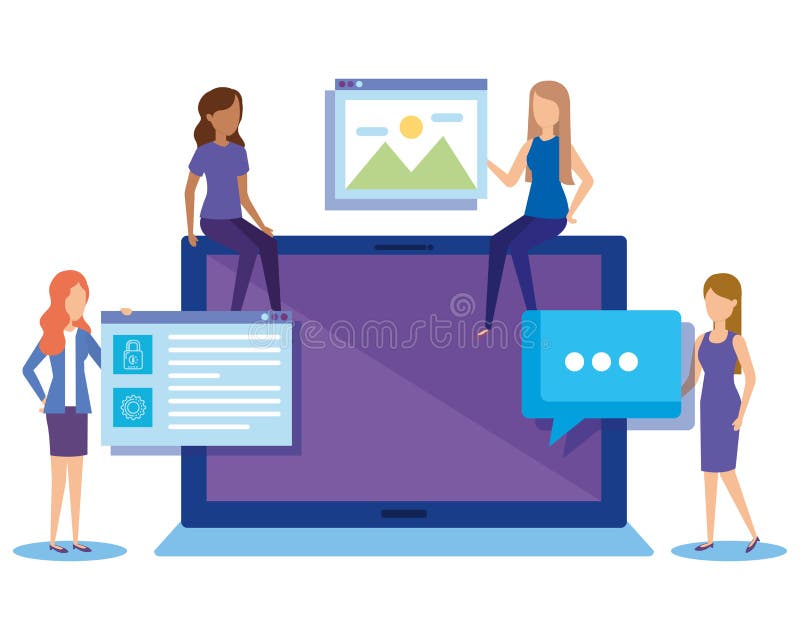 Mini people with laptop stock vector. Illustration of online - 128555450