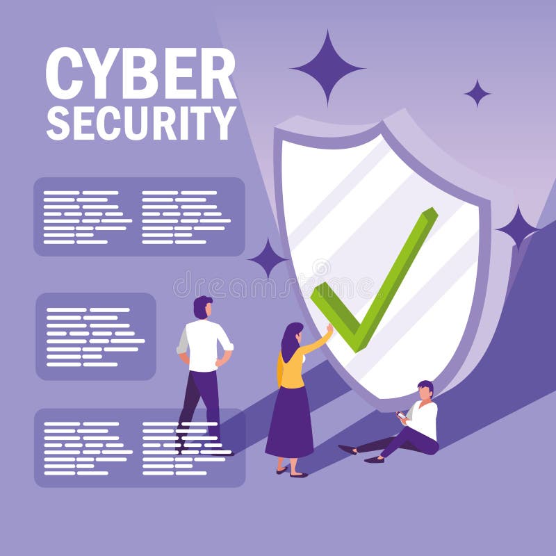 Mini People with Shield and Cyber Security Stock Vector - Illustration ...