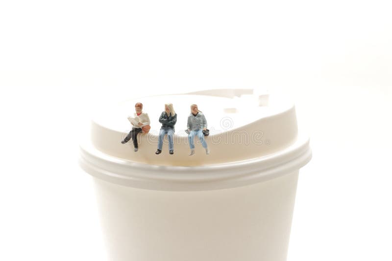 Mini People Sit on Paper Cup, about Drinking Coffee and Waiting Stock ...