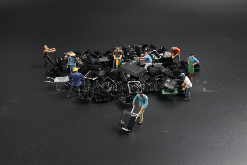 The Mini People Work on Computer Key Board Stock Photo - Image of ...
