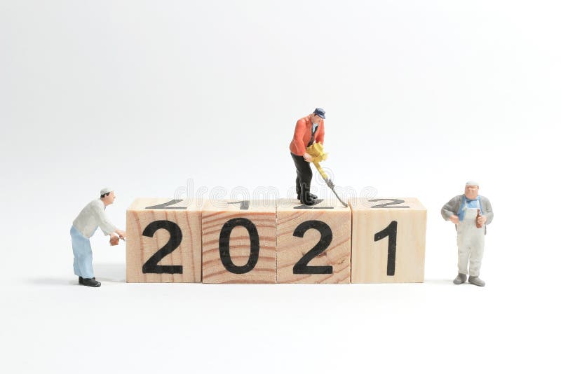 Mini People : Worker Team Build Wooden Number 2021 Stock Image - Image ...