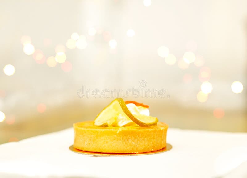 Mini Piece Round Yellow Lemon Tart on Table Stock Photo - Image of ...