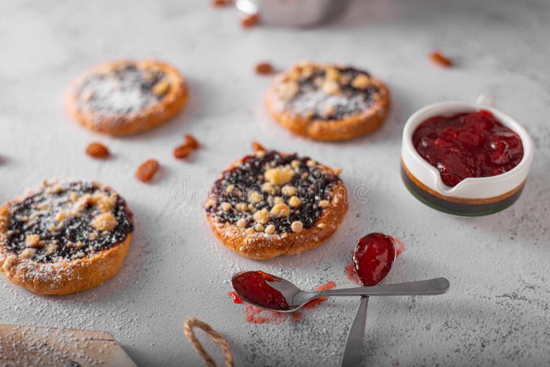 Mini pies with jam stock photo. Image of plate, kitchen - 248275646