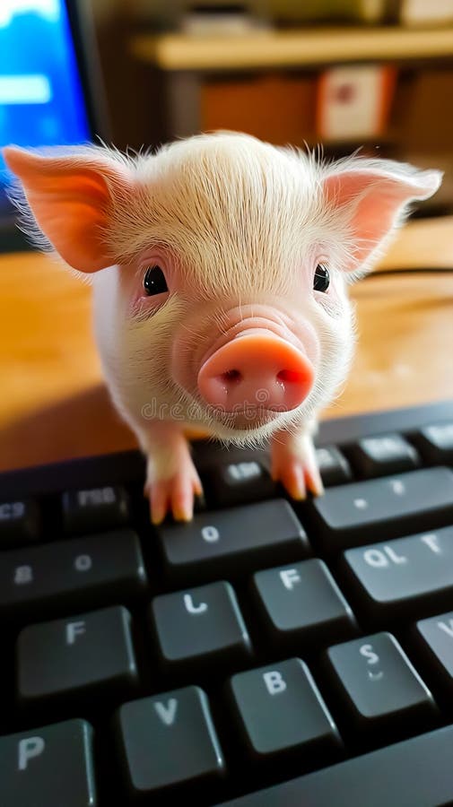 A Mini Pig Standing on Top of a Computer Keyboard Stock Illustration ...
