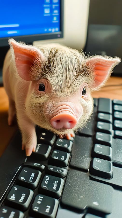 A Mini Pig Standing on Top of a Computer Keyboard Stock Illustration ...