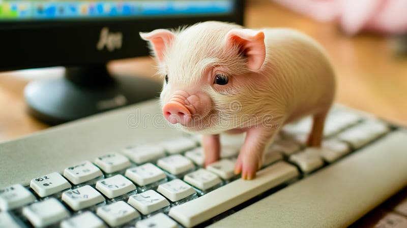 A Mini Pig Standing on Top of a Computer Keyboard Stock Illustration ...