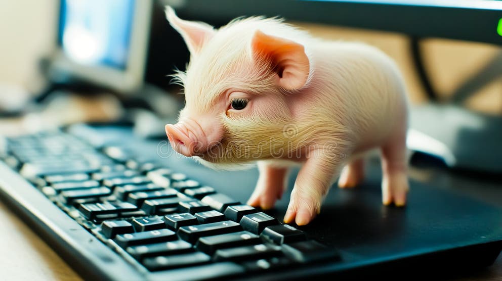 A Mini Pig Standing on Top of a Computer Keyboard Stock Illustration ...