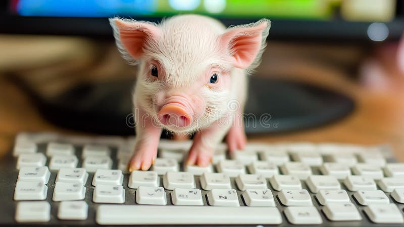 A Mini Pig Standing on Top of a Computer Keyboard Stock Illustration ...