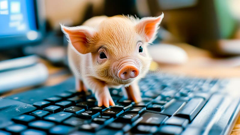 A Mini Pig Standing on Top of a Computer Keyboard Stock Illustration ...