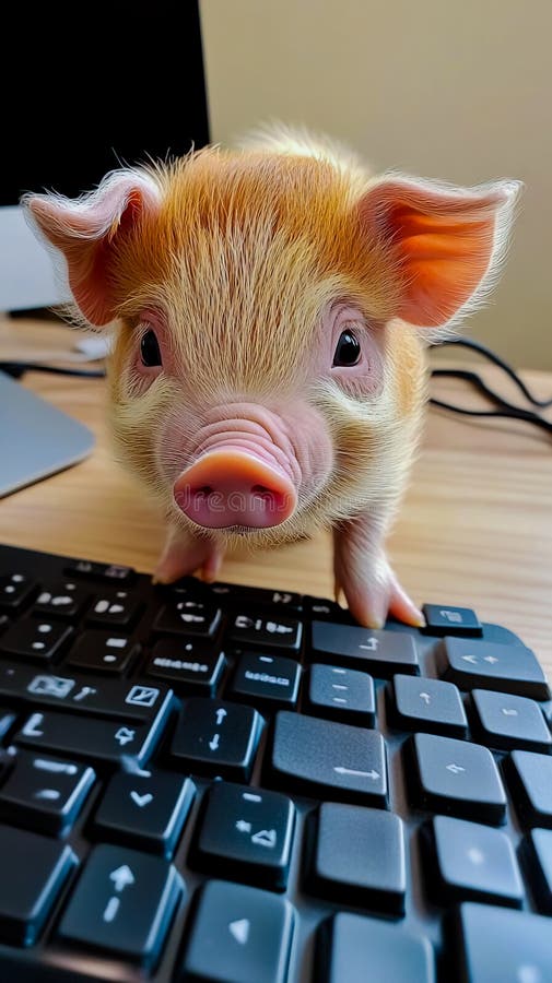 A Mini Pig Standing on Top of a Computer Keyboard Stock Illustration ...