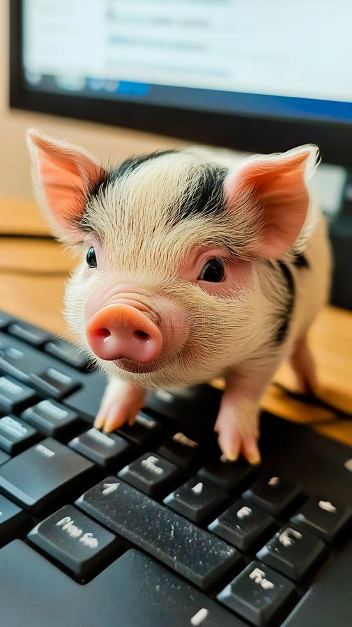 A Mini Pig Standing on Top of a Computer Keyboard Stock Illustration ...